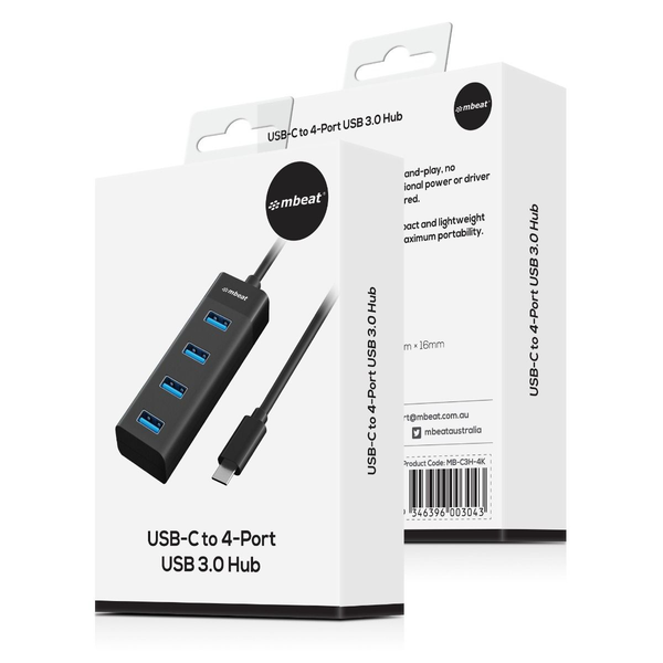 Shop mbeat USB-C to 4 Port 3.0 Hub - Black Online at Horizon Store ...